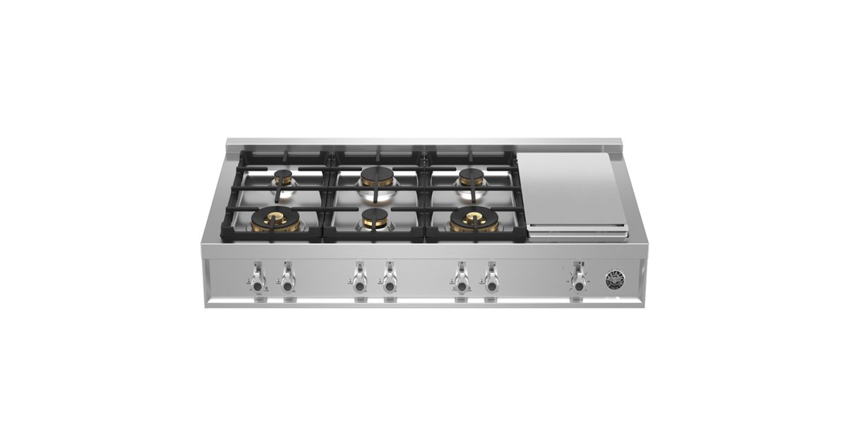 48 Gas Rangetop 6 brass burner + electric griddle | Bertazzoni